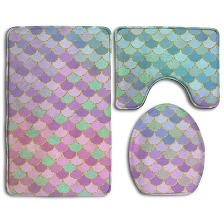 EREHome Beautiful Mermaid Fish Scales Art 3 Piece Bathroom Rugs Set ...
