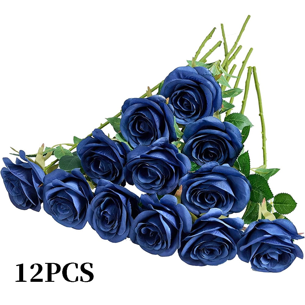 Mouind 12Pcs Artificial Rose Flowers, Blooming Real Touch Silk ...