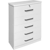 5 Drawer Dresser with Lock for Bedroom and Storage-Color:White ...