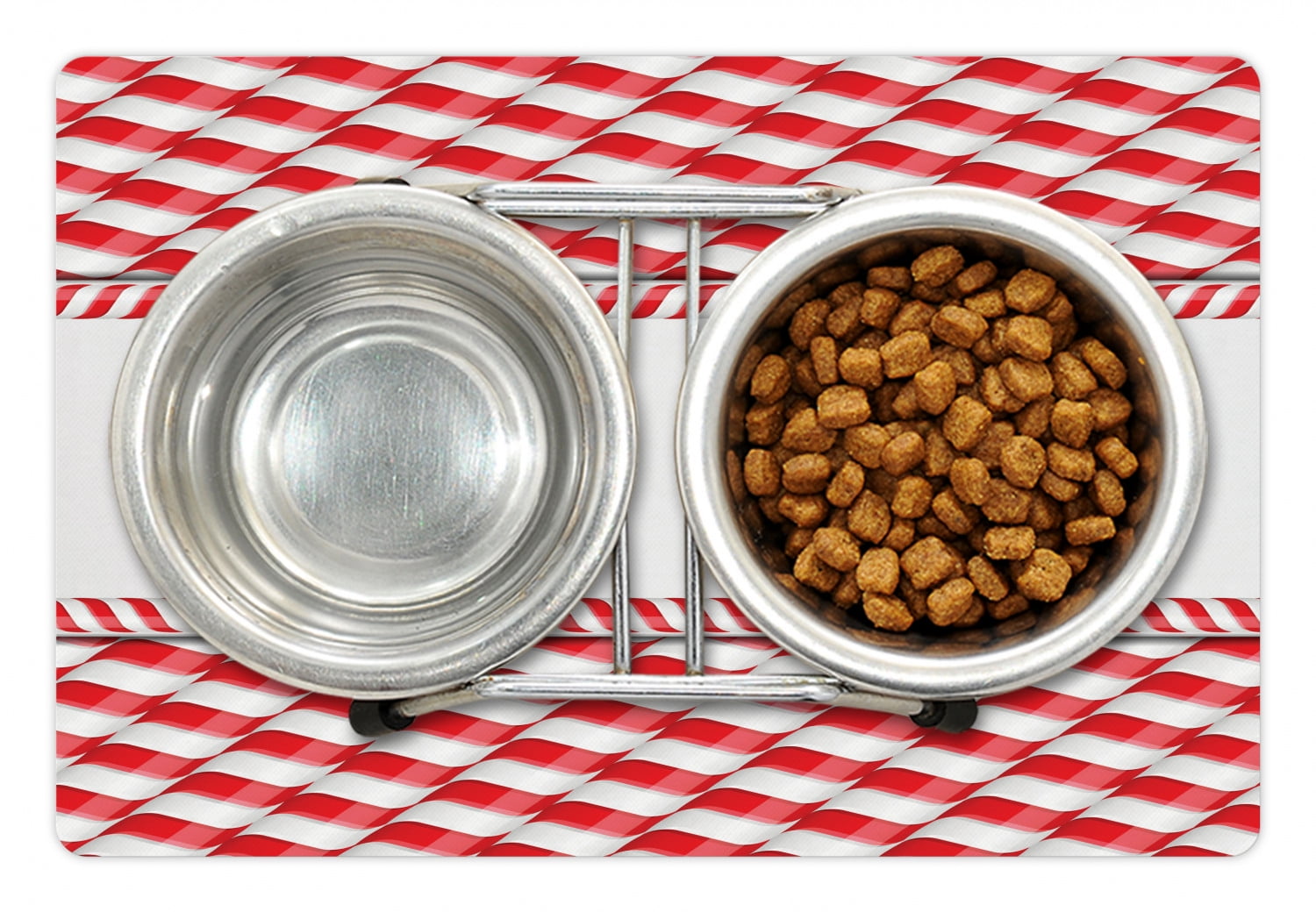 Candy Cane Pet Mat for Food and Water, Horizontal Border Design with ...