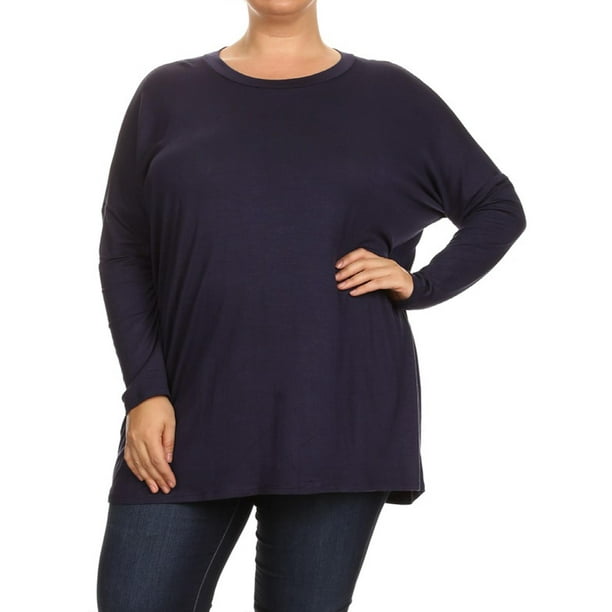 Moa Collection Moa Collection Womens Plus Size Solid Long Sleeve