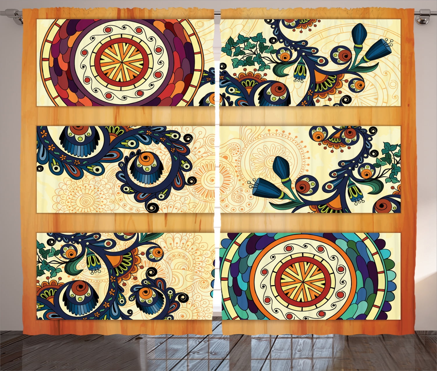 Batik Decor Curtains 2 Panels Set, Oriental Vintage Paisley Batik ...