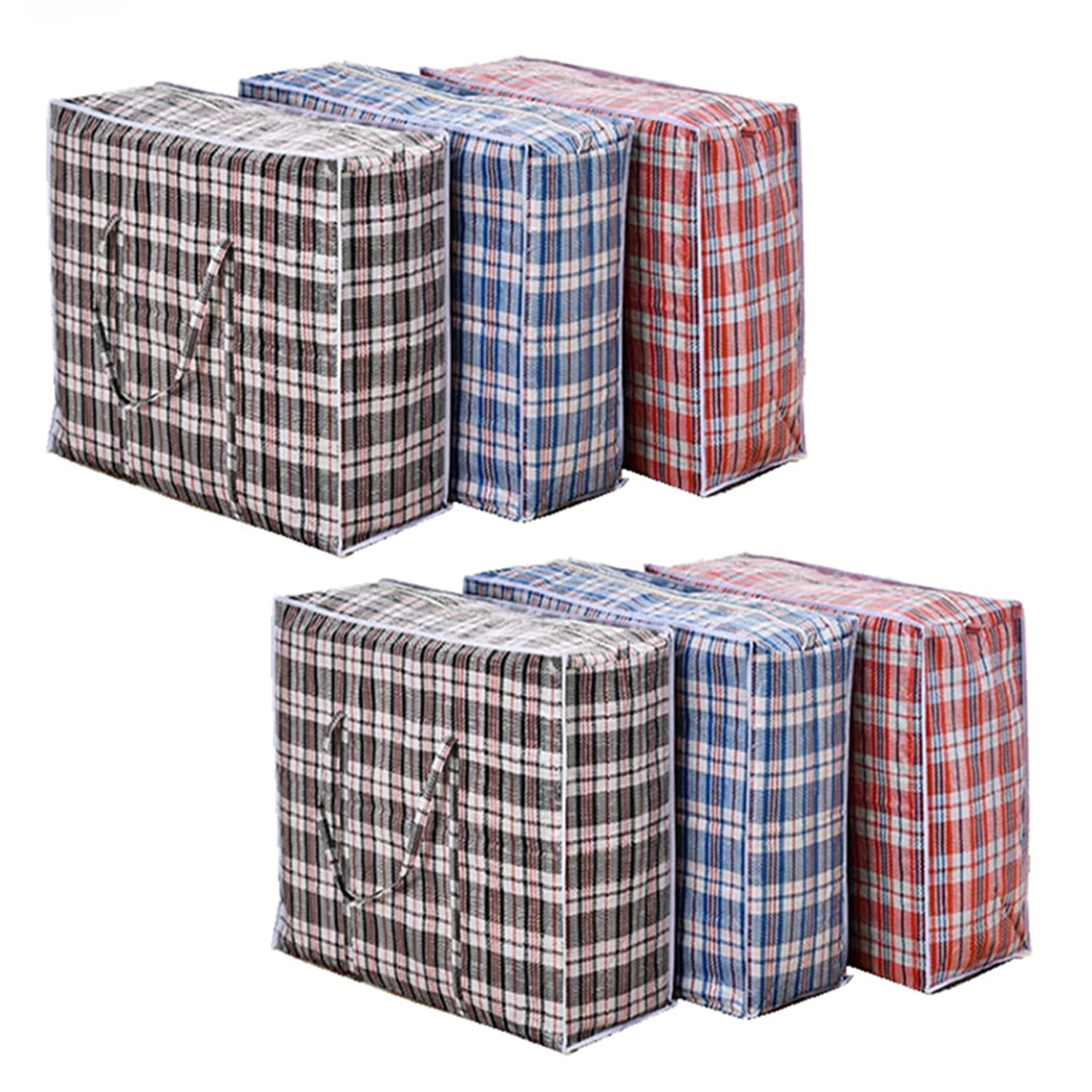 Set of 6 Large Plastic Checkered Laundry Bags with Zipper and Handles ...