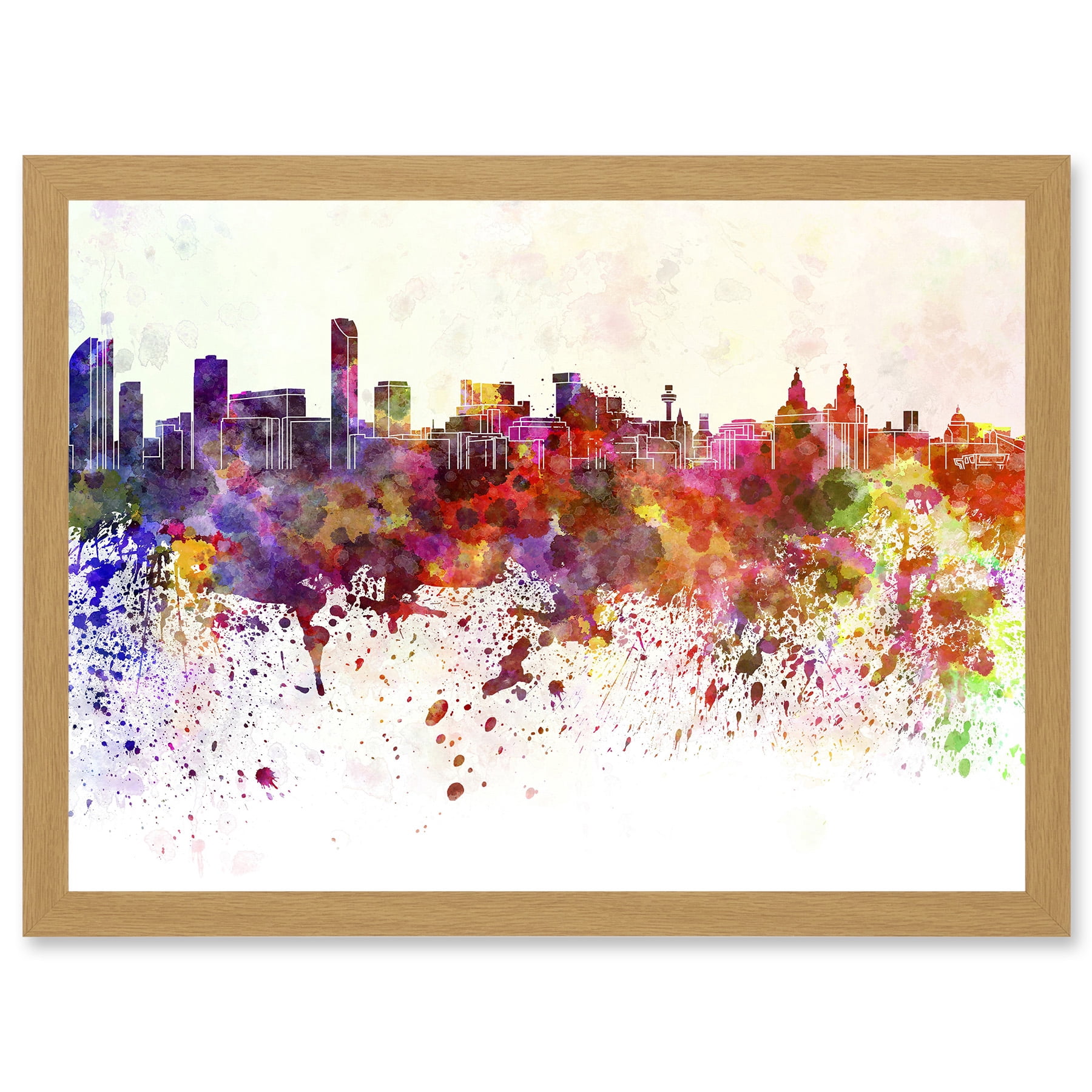 Painting Cityscape Liverpool Skyline Paint Splash A4 Artwork Framed ...