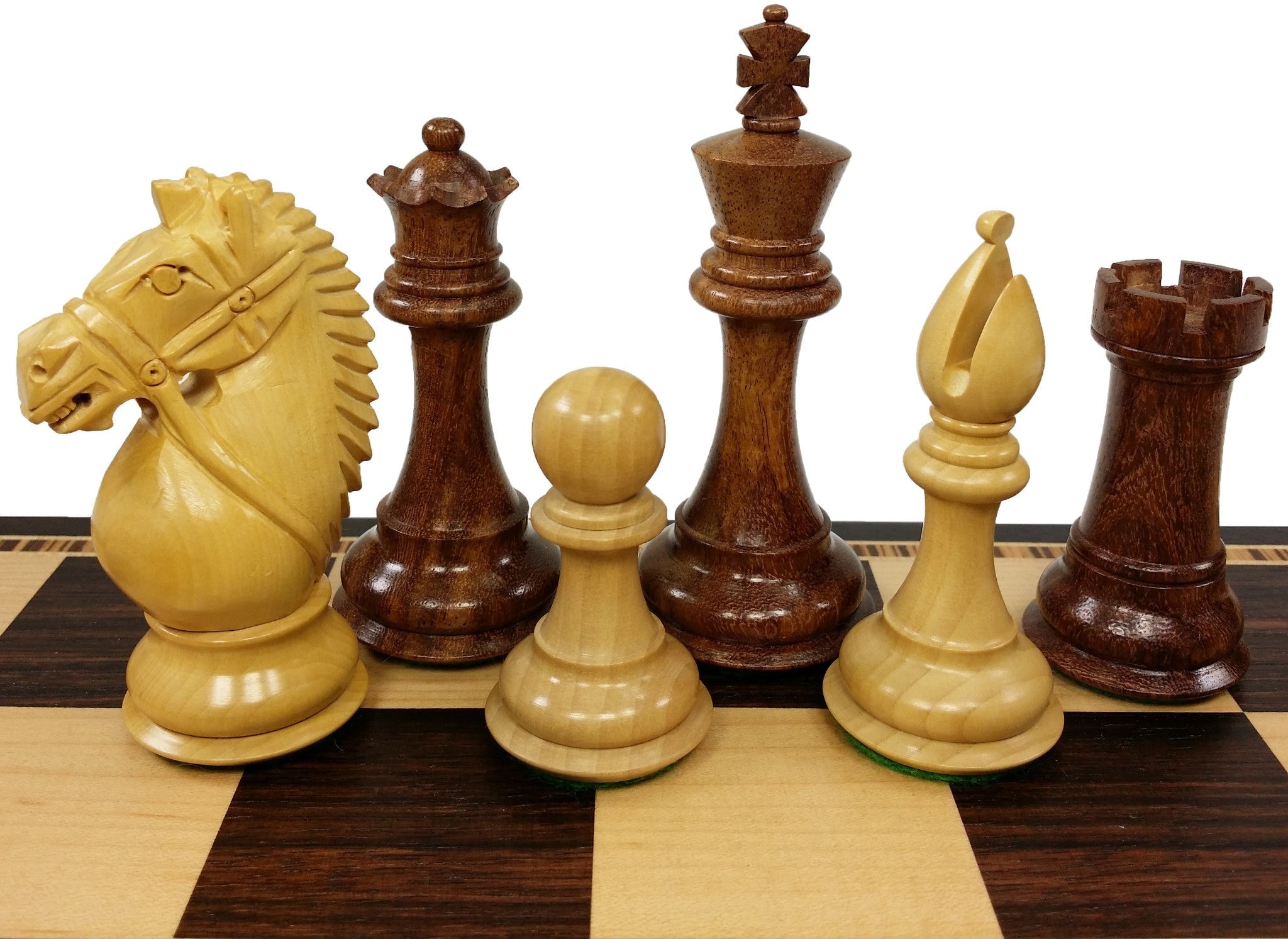 4 Q- 4" King Staunton Giant Bridled Knight Acacia Wood Chess Men Set ...