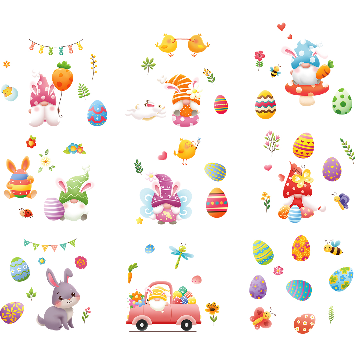 Yous Auto Easter Window Clings 9 Sheets Stickers Cute Cartoon Bunny ...