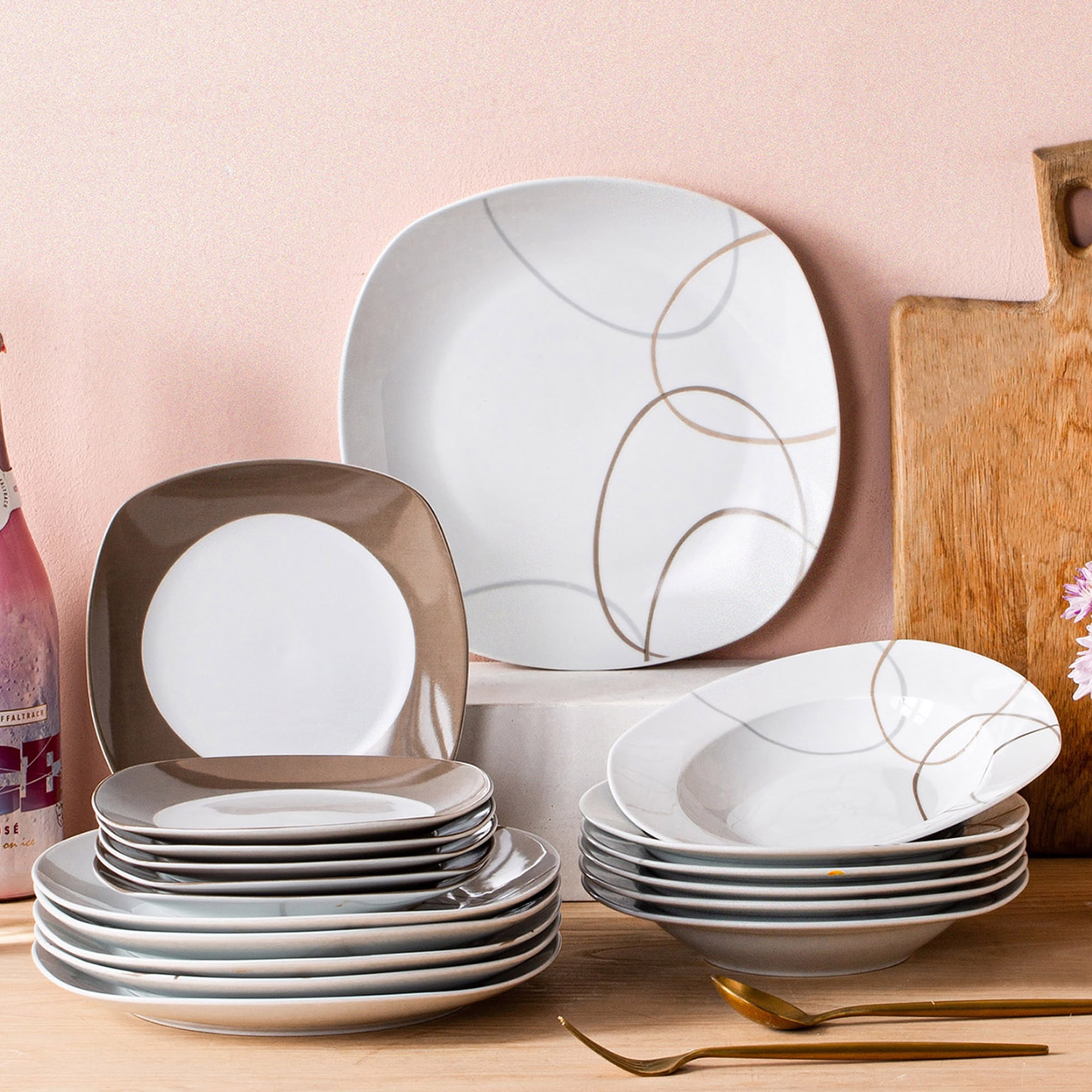 VEWEET, Series Nikita,18-Piece Porcelain Dinnerware Set, Ivory White ...