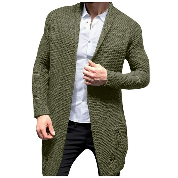 OJinShaWanO Mens Coat with Hood Mens Loose Cardigan Knitted Coat Border ...