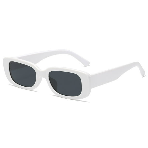 White Frame with Gray Glitter-Long Keeper Rectangular Sunglasses UV385 Protection Retro Driving ...