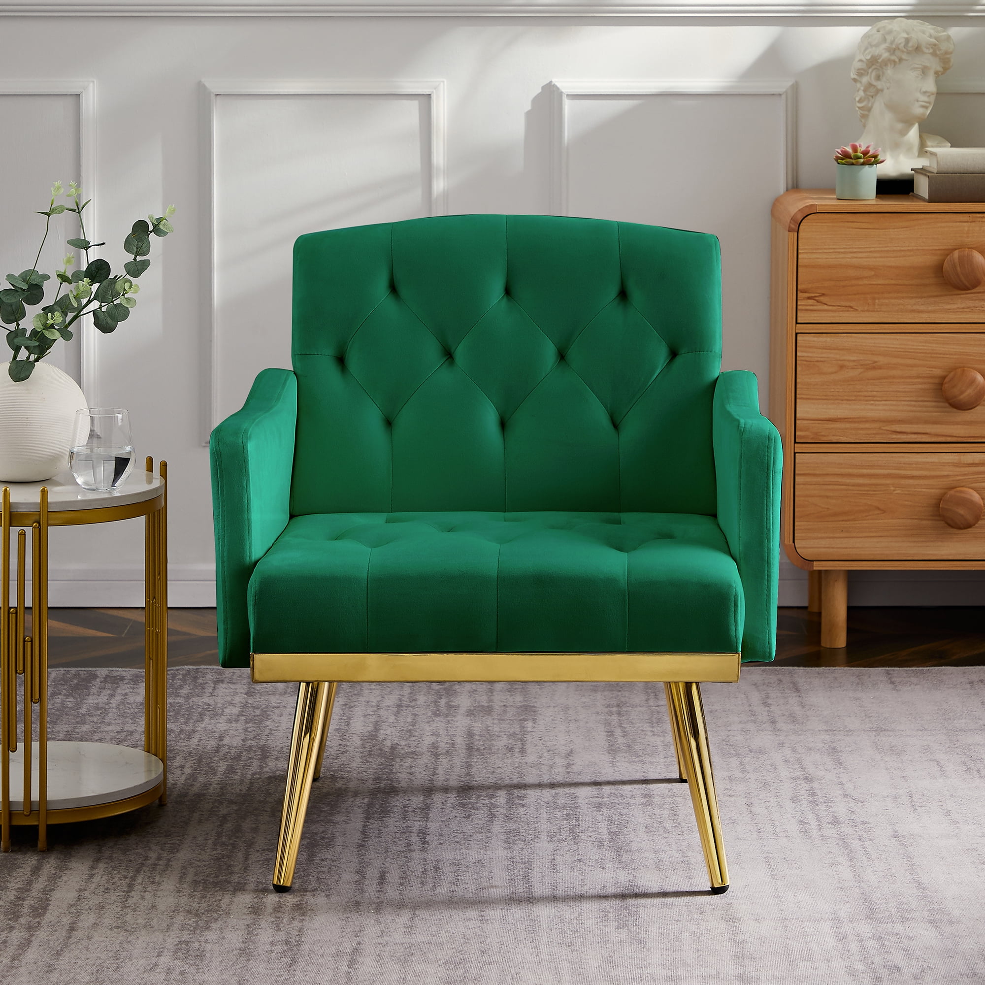 Sesslife Green Accent Chair Living Room Armchairs Modern Velvet Accent Chair Upholstered