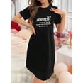 Black Plus Size Womens Strength Quote Print Loose Short-Sleeve Round ...
