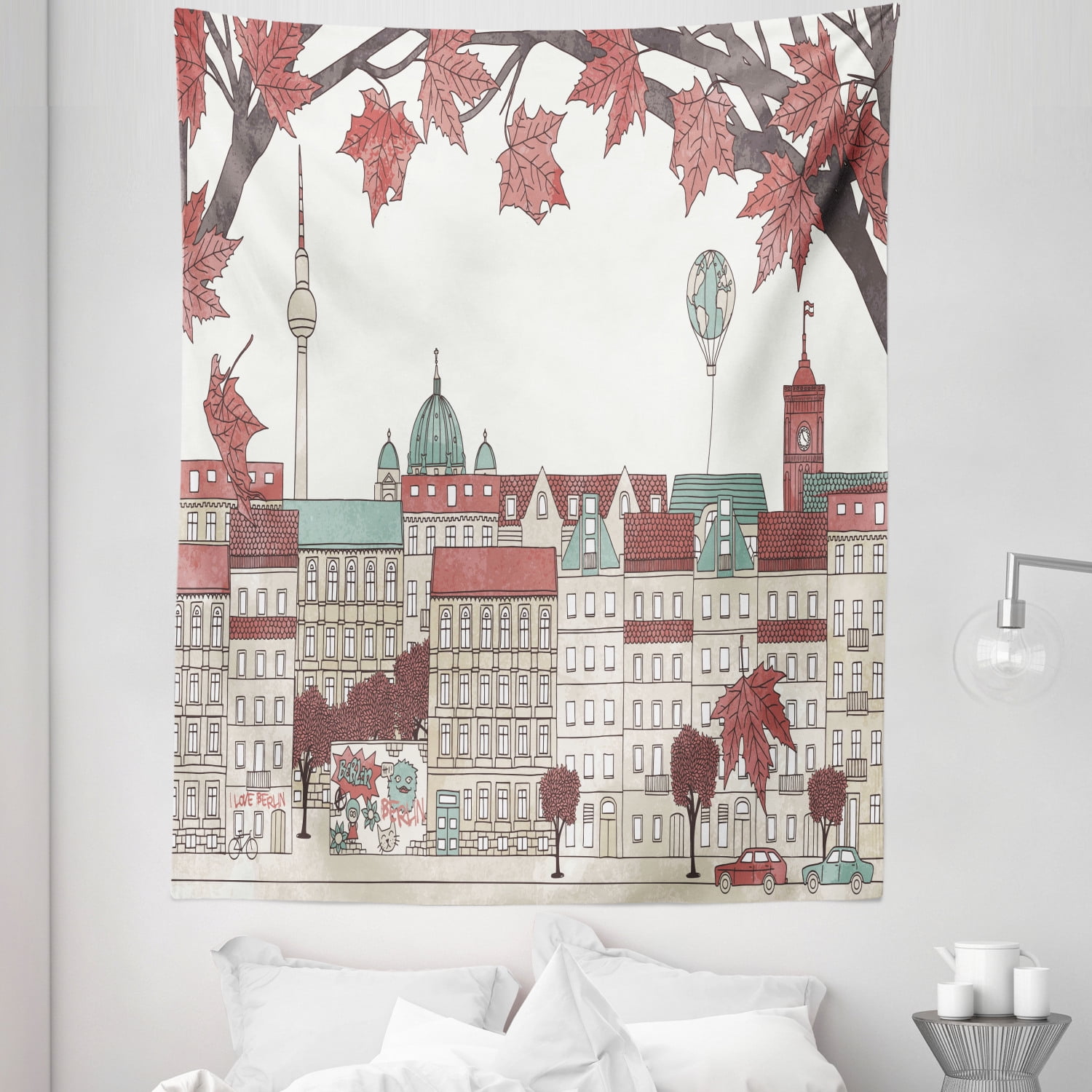 German Tapestry, Autumn in Berlin Colorful Hand Drawn Illustration of ...