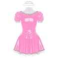 CHICTRY Womens Latex Maid Servant Uniform Puff Sleeve A-Line Dress with ...