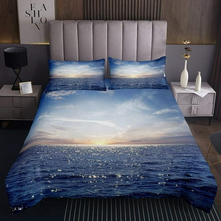 Blue Ocean Quilt Sea Water Bedspread Hawaiian Beach Coverlet Set for ...