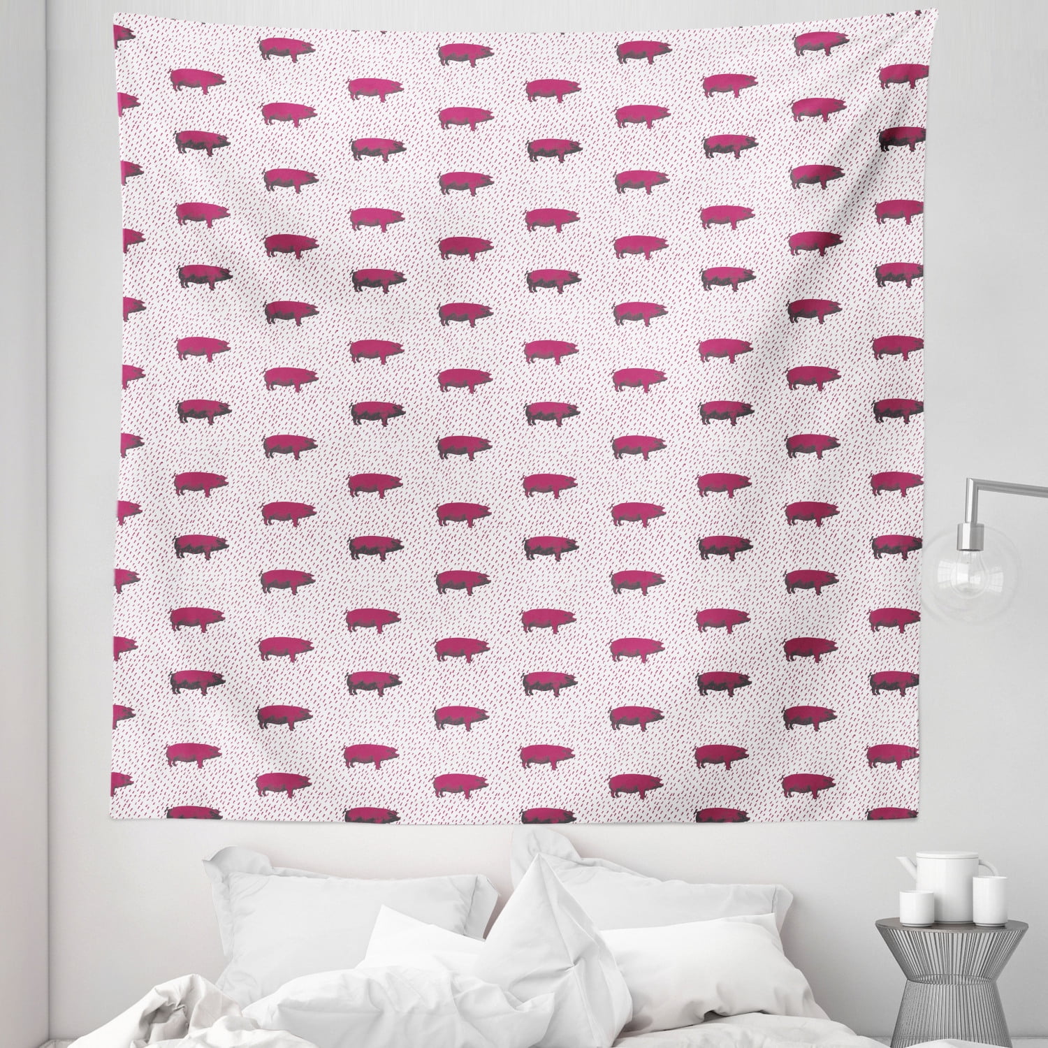 Animal Tapestry, Modern Pop Art Style Domestic Swine Pig Sketch and ...