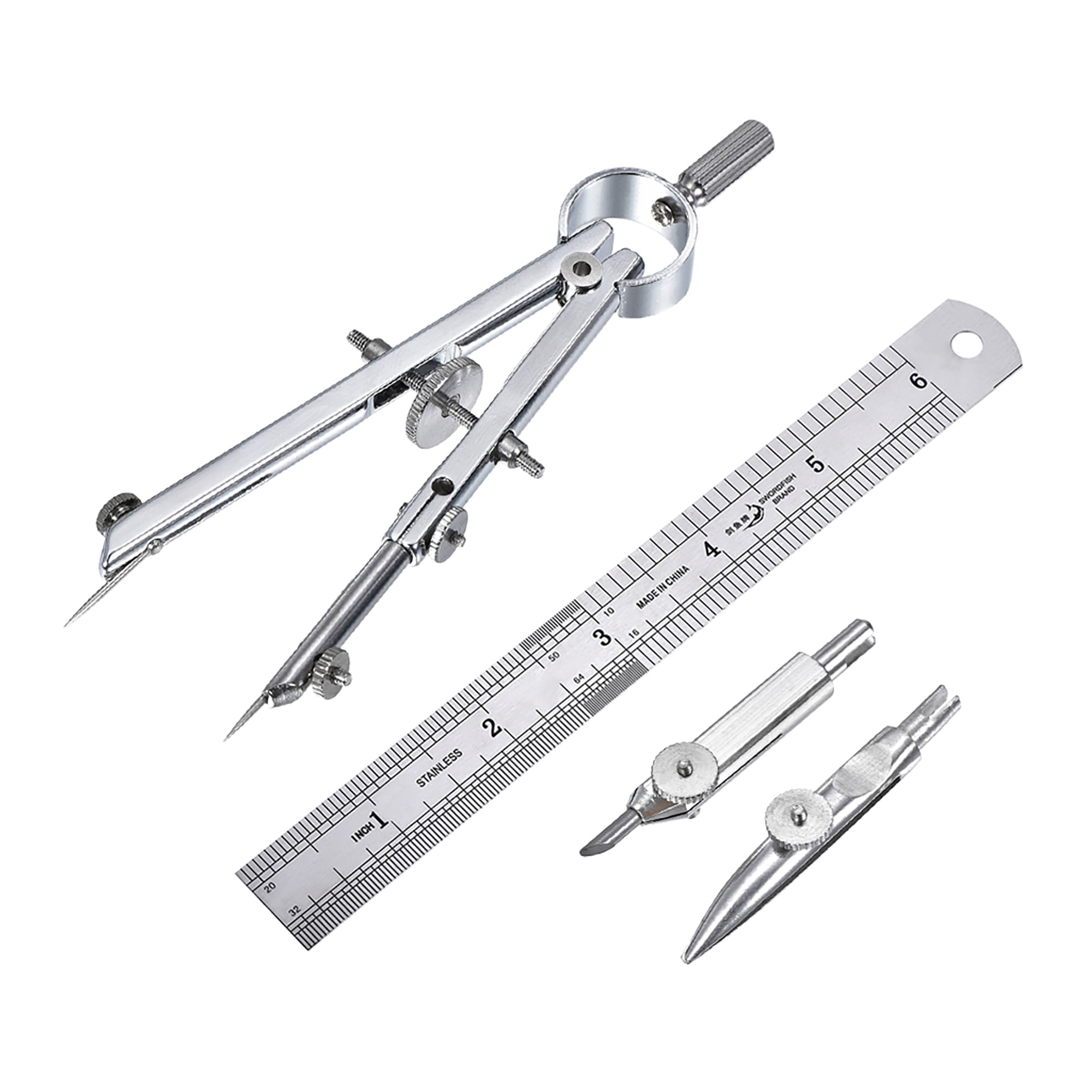 Spring Bow Compass Set with Lock 15cm 6 Inch Straight Ruler for ...
