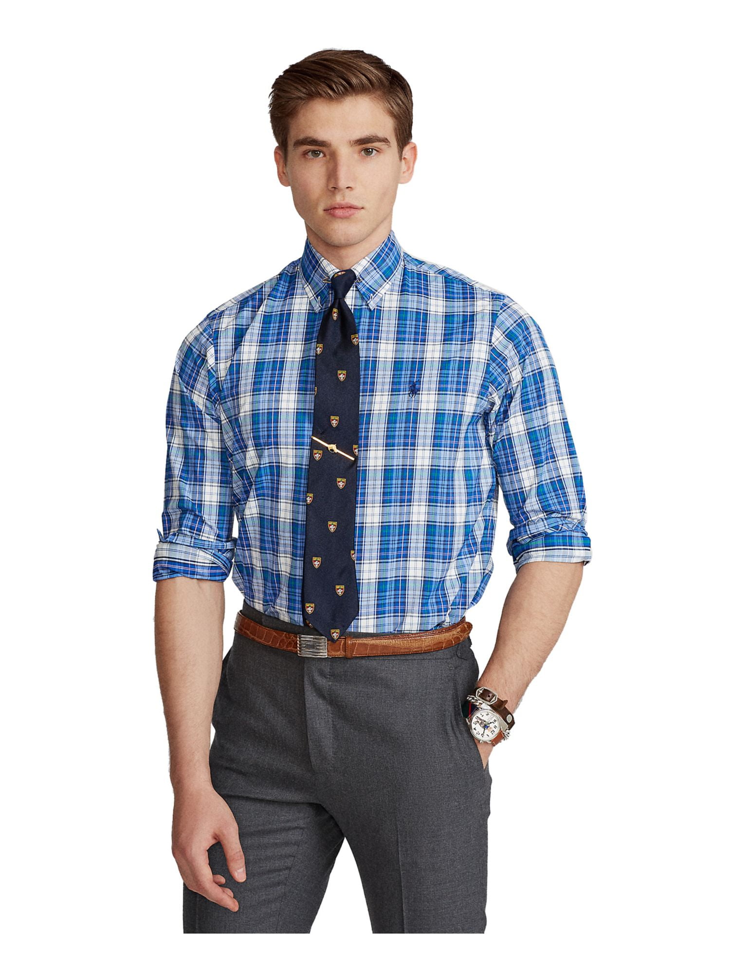 POLO RALPH LAUREN Mens Blue Plaid Collared Classic Fit Button Down ...