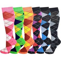Argyle Long Soft Combed Cotton Knee High Socks for Women, Colorful 6 ...