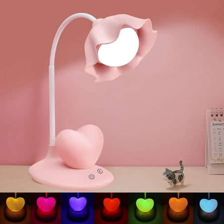 Cute Desk Lamp, Pink Desk Lamp with USB Charging Port, Adjustable ...