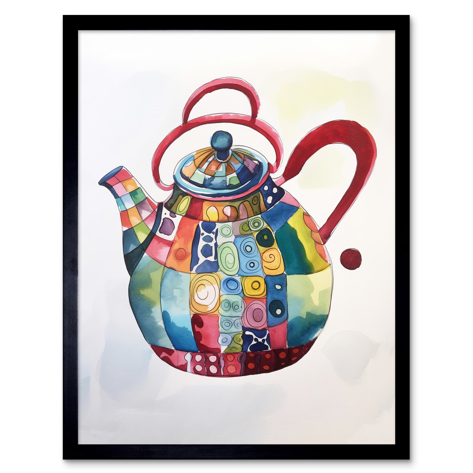 Enamelled Patterned Tea Kettle Teapot Folk Art Watercolour Painting Art ...