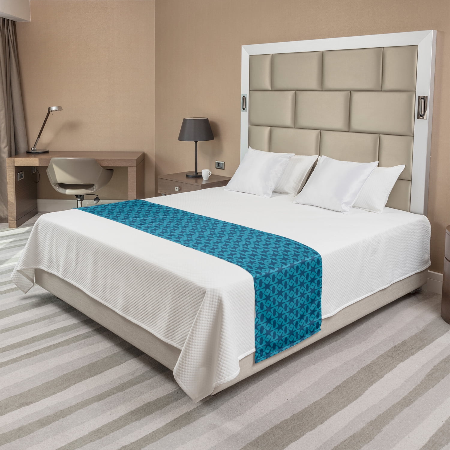 Abstract Bed Runner, Mosaic Look Geometrical Themed Monochrome Array, Decorative Accent Bedding ...