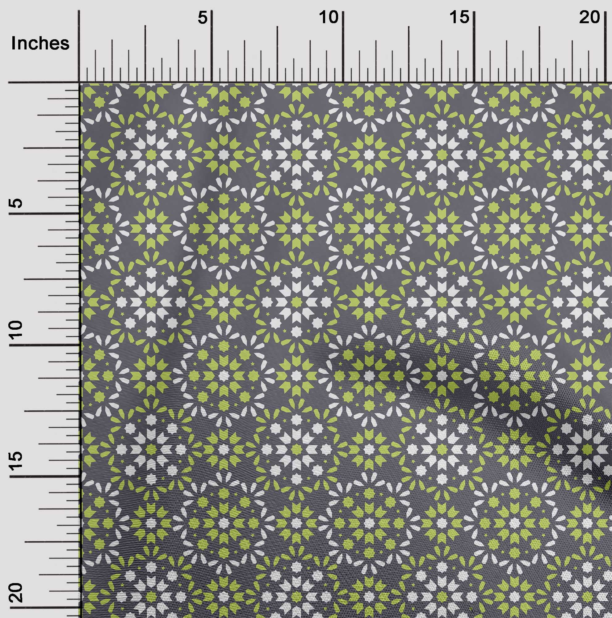 oneOone Cotton Cambric Gray Fabric Floral & Tiles Moroccan Quilting ...