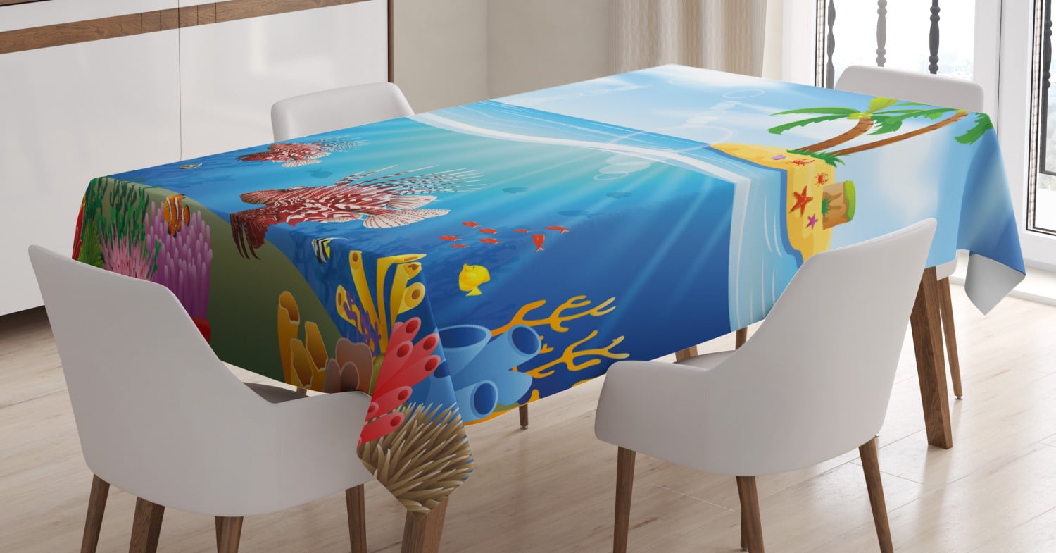 Sea Life Tablecloth, Graphics of Lionfish and Coral Reefs in the Sea ...