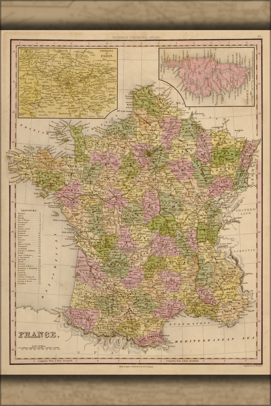 24"x36" Gallery Poster, map of France 1844 - Walmart.com