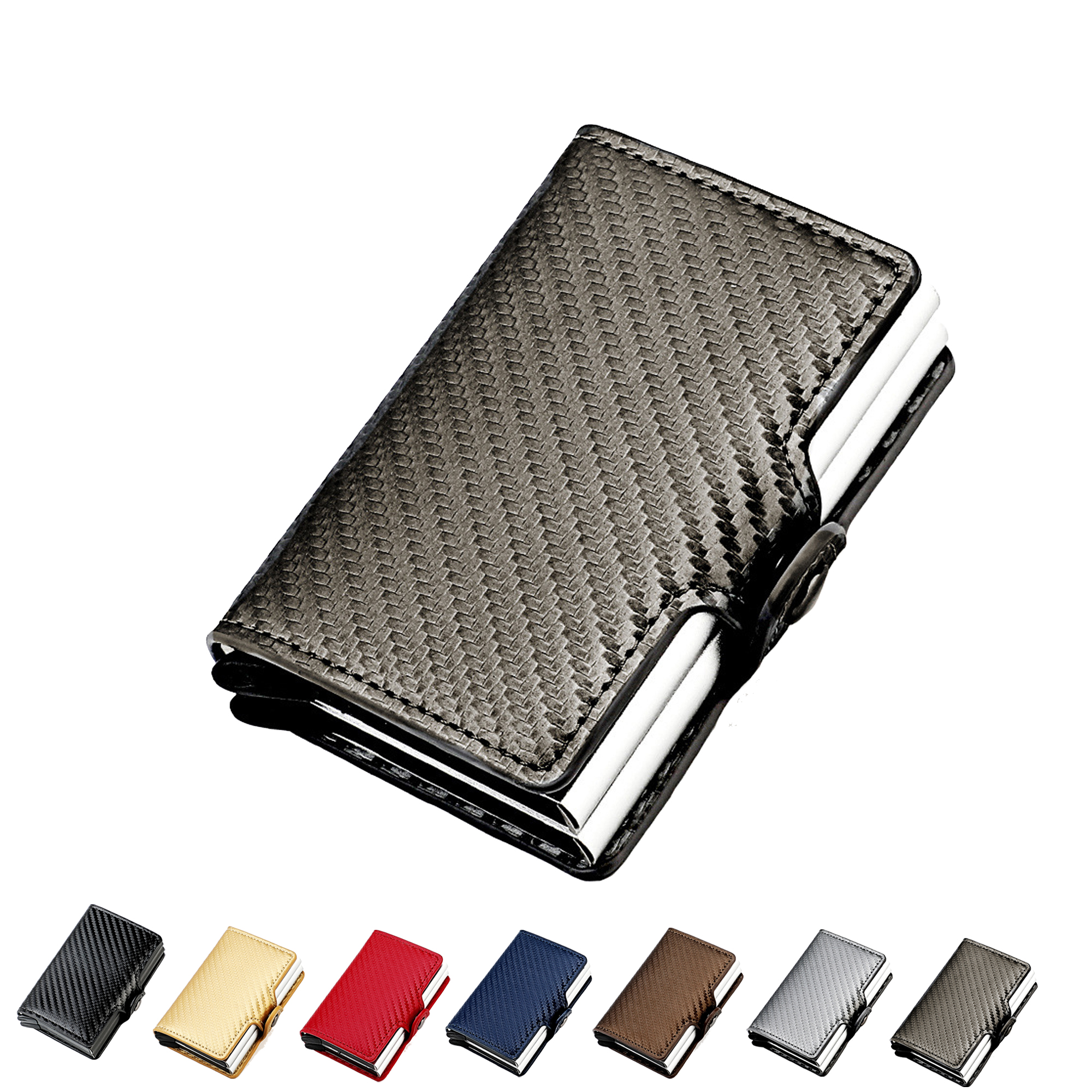 Rfid Blocking Credit Card Holder for Men Metal Carbon Fiber Leather ...