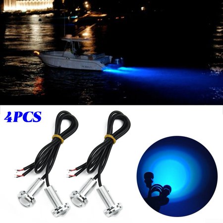 4x Blue LED Boat Light Silver Waterproof Outrigger Spreader Transom ...