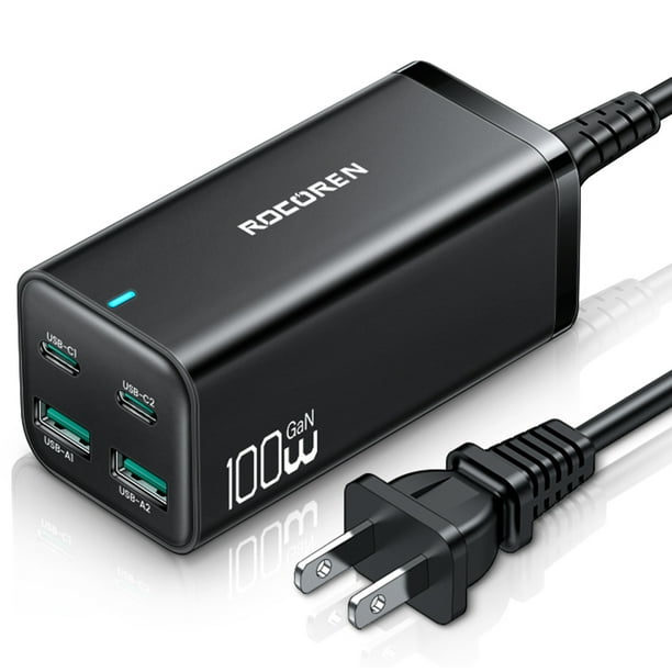 Rocoren 100W USB C Charger,4-Ports Fast Wall Charger Block with 5ft AC ...
