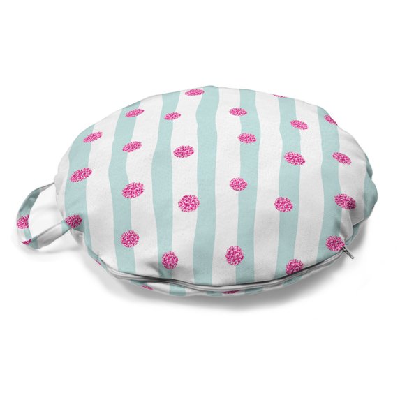 Abstract Round Floor Cushion with Handle, Pastel Hand Drawn Horizontal ...