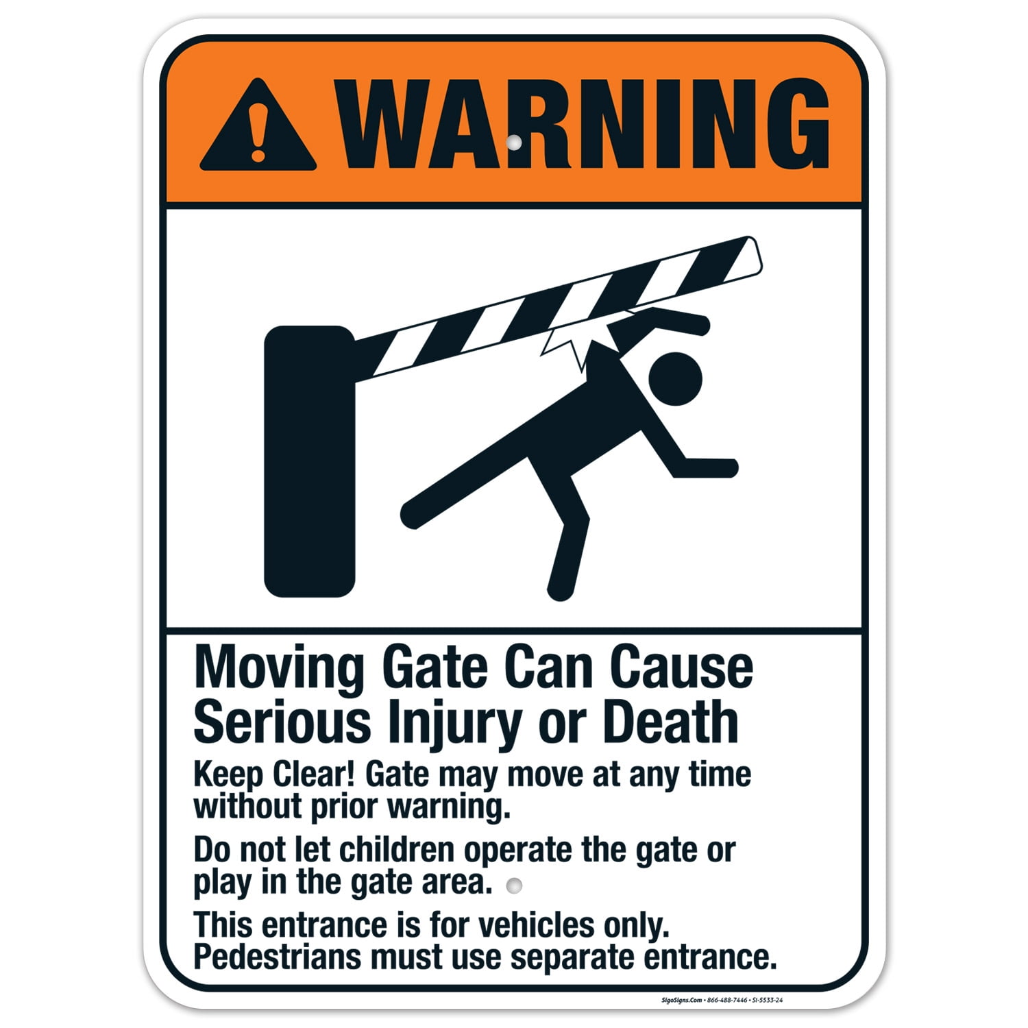 Moving Gate Can Cause Serious Injury Or Death Keep Clear Sign, ANSI ...