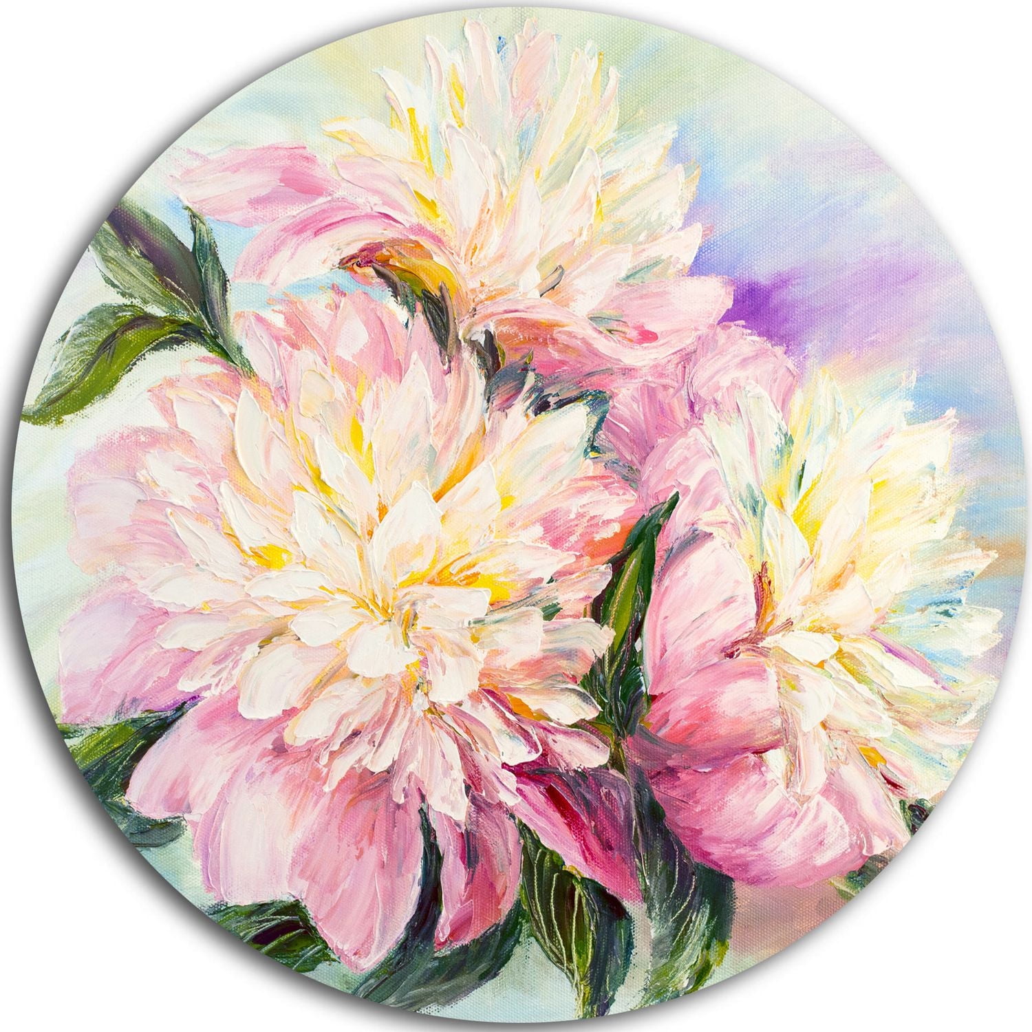 Design Art Blooming Pink Peonies' Ultra Glossy Floral Metal Circle Wall ...