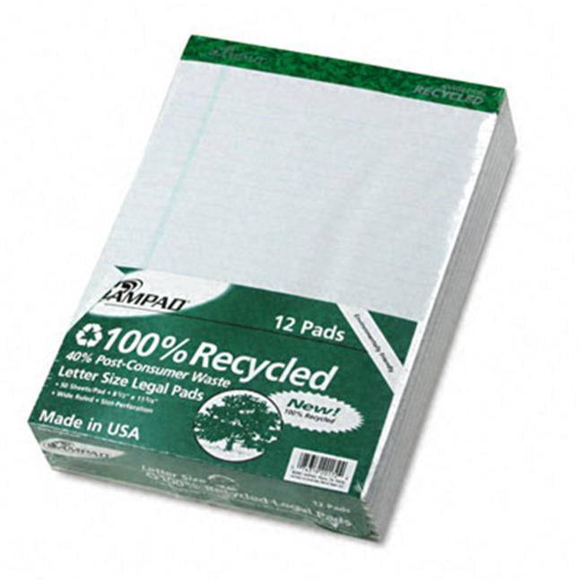 Ampad Perforated Recycled Pads Legal/Wide Rule Ltr WE 12 50-Sheet Pads ...