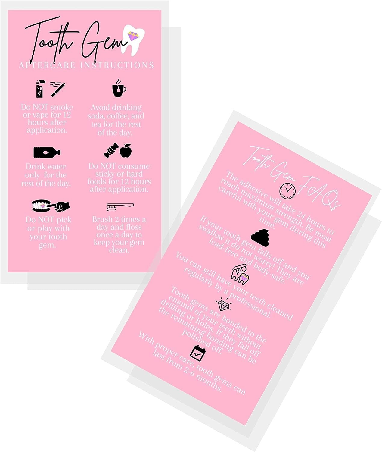 Tooth Gem Aftercare Instructions Cards 50 Pack Size 2x3.5" inch ...