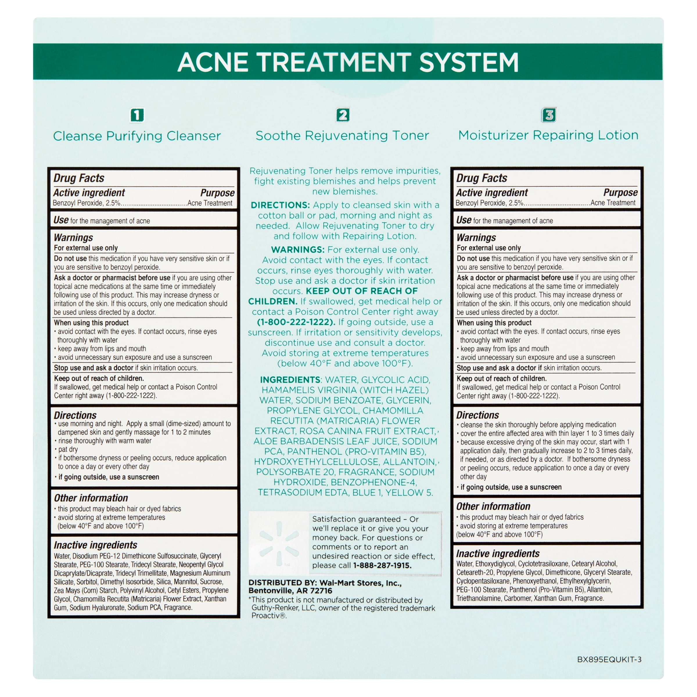 Equate Beauty Acne Treatment Regimen Set with Benzoyl Peroxide, 4 Piece ...