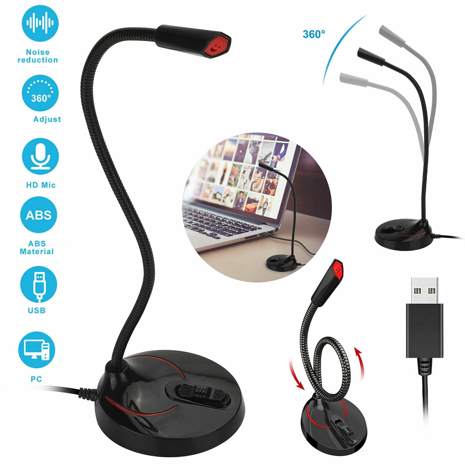 USB Computer Microphone, Plug &Play Desktop Omnidirectional Condenser ...