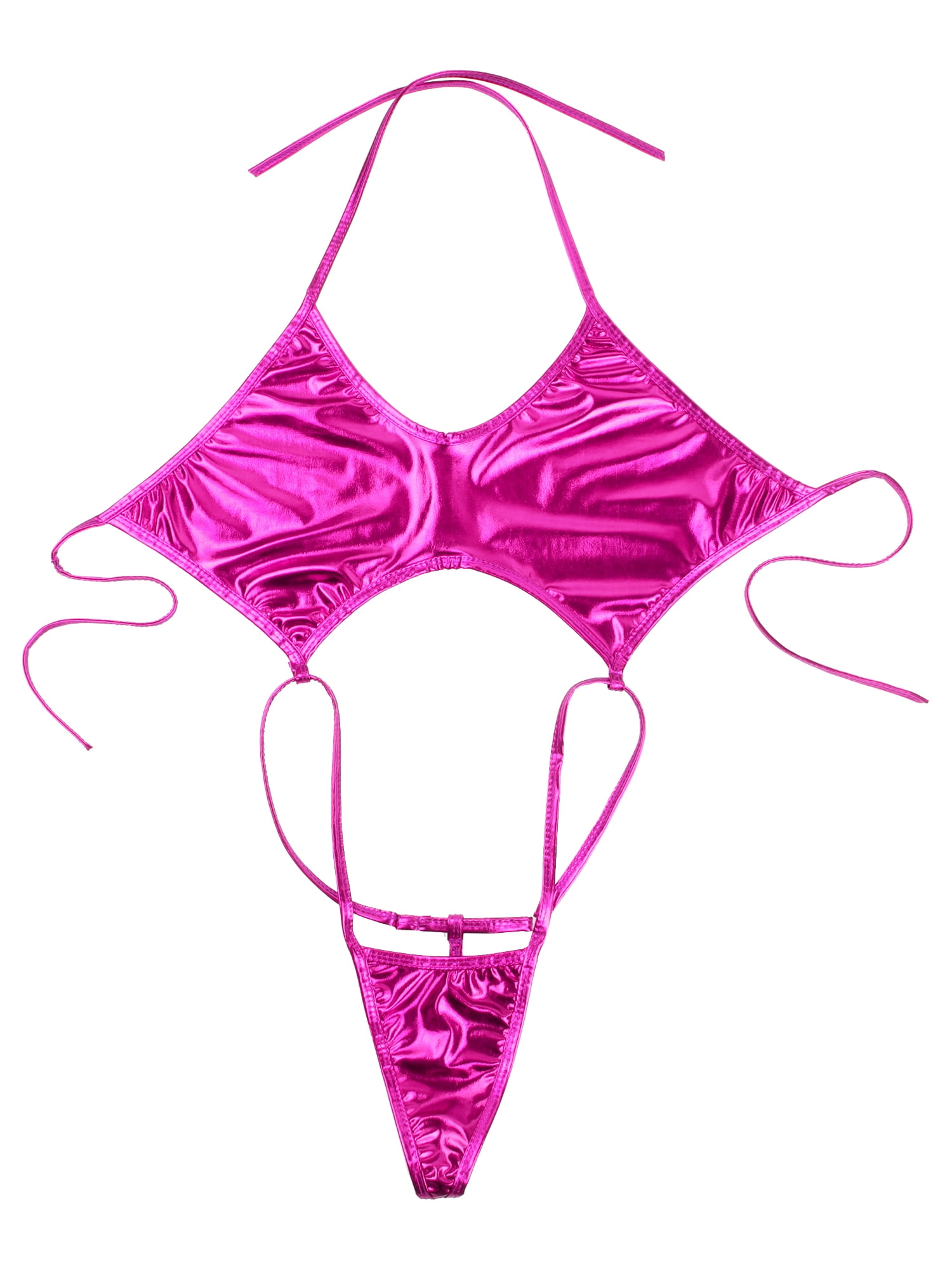 iEFiEL Women Patent Leather Halter High Cut Bikini Thong iEFiEL Women Patent Leather Halter High Cut Bikini Thong