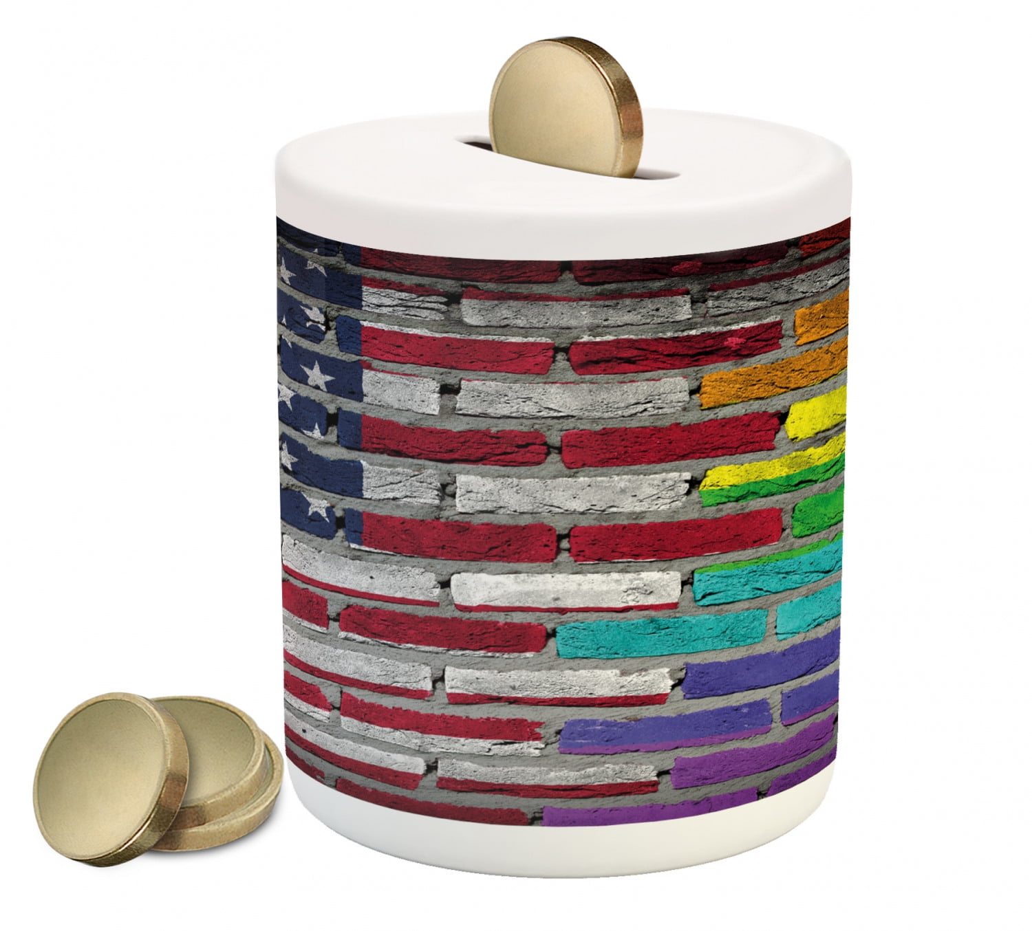 Pride Piggy Bank, Grunge Dark Brick Wall Background American and ...