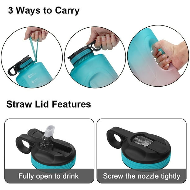 3.78L Motivational Water Bottle with Time Marker Straw Gallon Jug ...