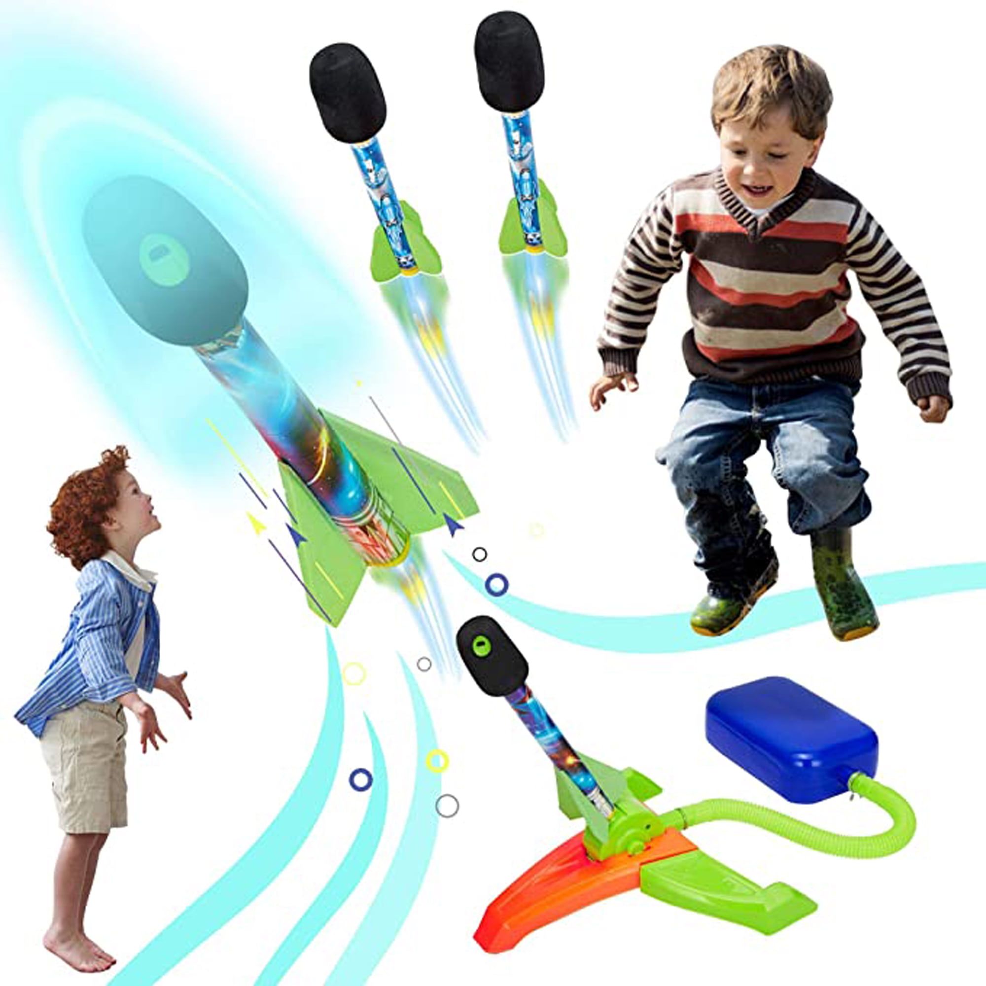 Jump Rocket Launchers for Kids Summer Outdoor Rocket Toys with 4 Foam ...