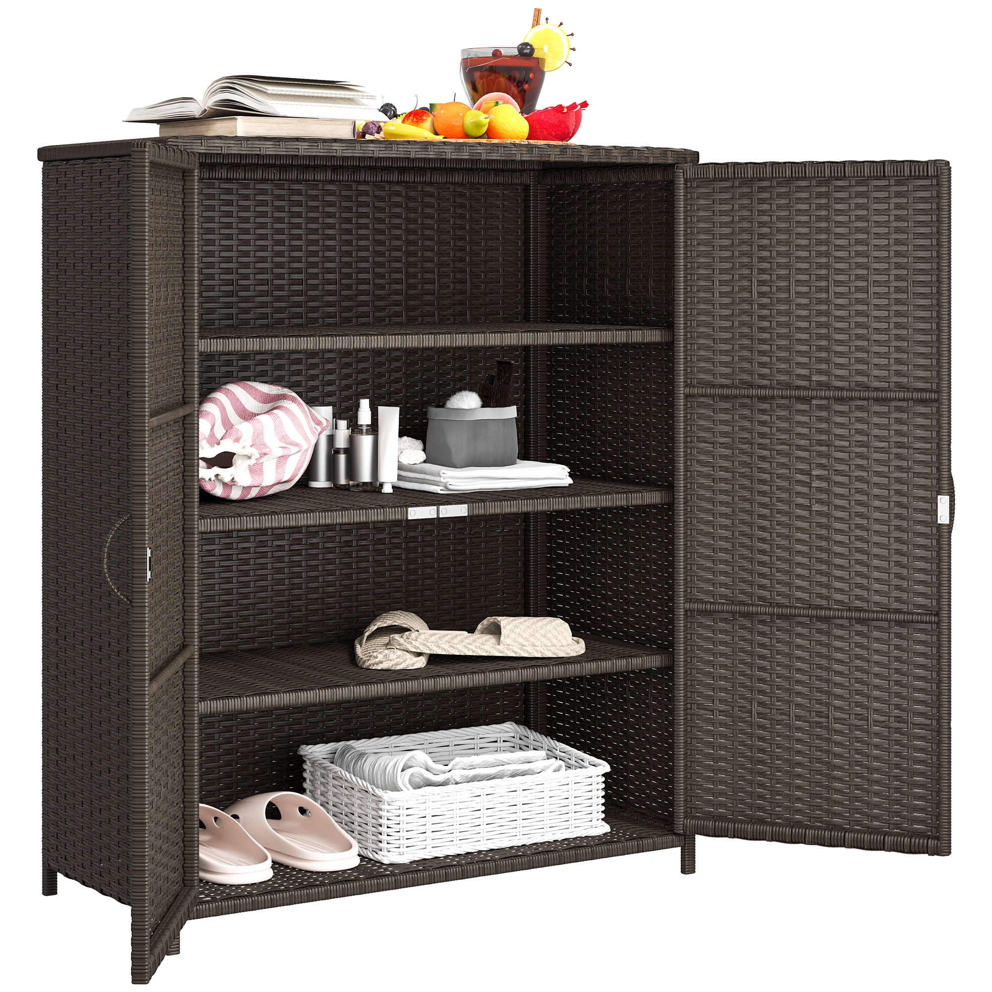 Click here for Outsunny Wicker Outdoor Storage Cabinet  4-Shelf P... prices