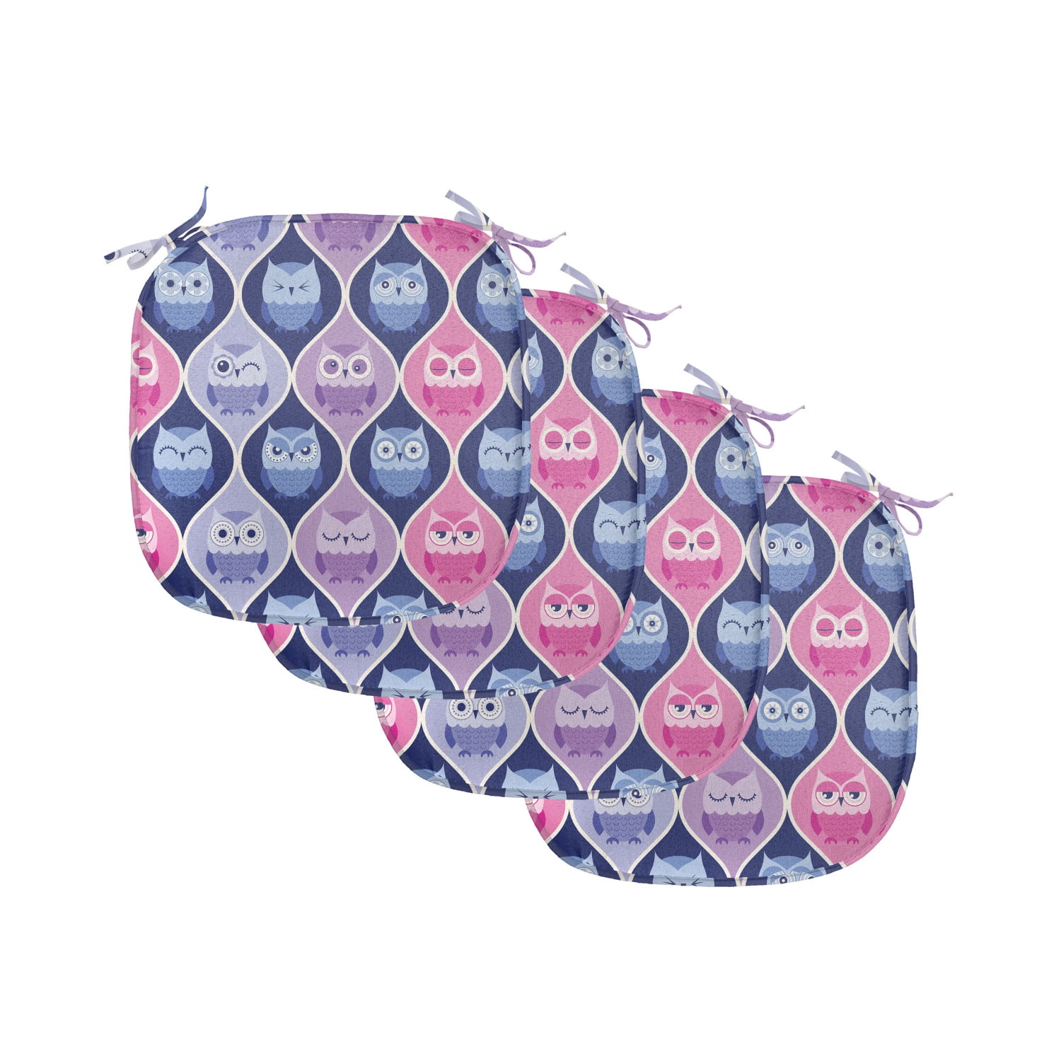 Owl Chair Seating Cushion Set of 4, Tired Eyes Closed Sleeping Owls ...