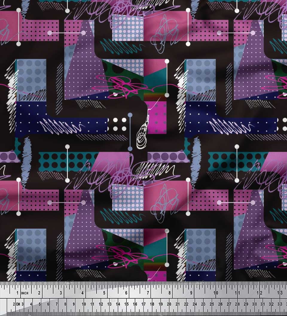 Soimoi Satin Silk Fabric Patchwork Color Block Print Fabric by the Yard ...