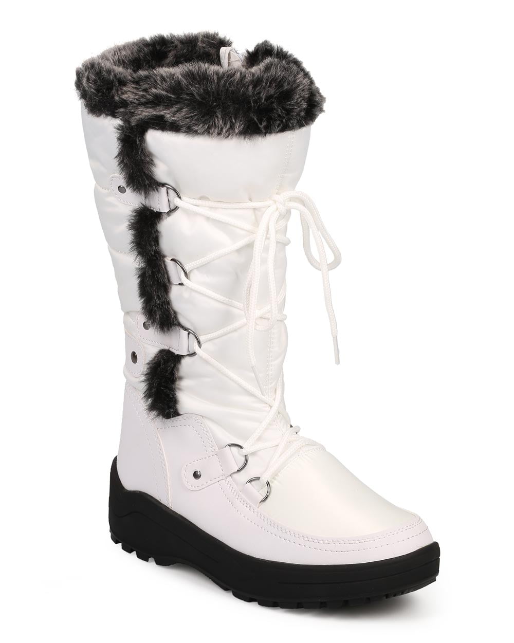 Nature Breeze DF72 Women Nylon Fur Trimmed Quilted Lace Up Winter Boot ...