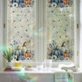 Autumn Harvest Window Privacy Film, Blue White Orange Pumpkin Flowers ...