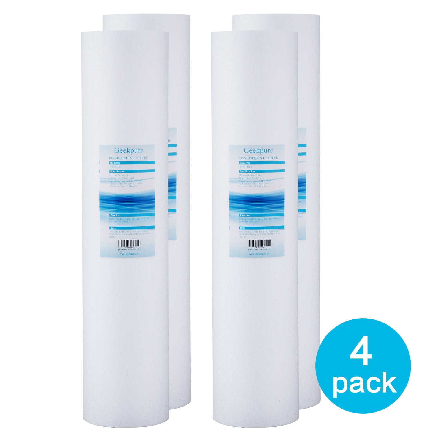 Geekpure 20-Inch PP Polypropylene Sediment Filter Cartridge for Whole ...