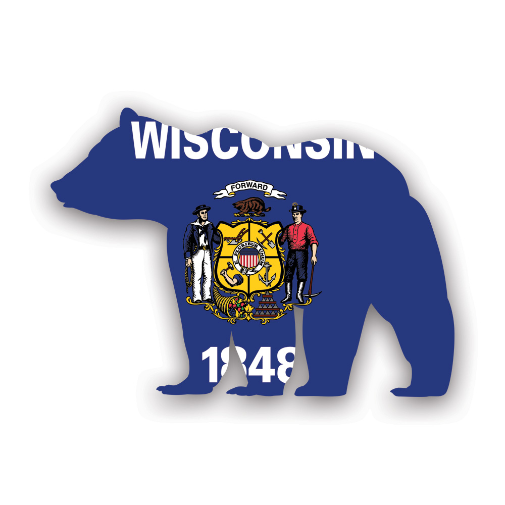 Wisconsin Bear Flag Sticker Decal - Self Adhesive Vinyl - Weatherproof ...