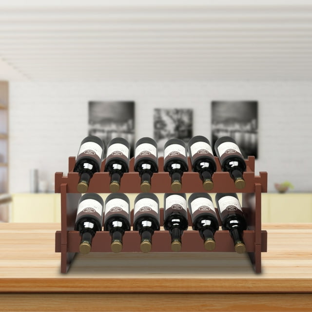 Veryke 2-Tier Wine Rack, P2 MDF 12 Bottles Stackable Wine Bottle ...